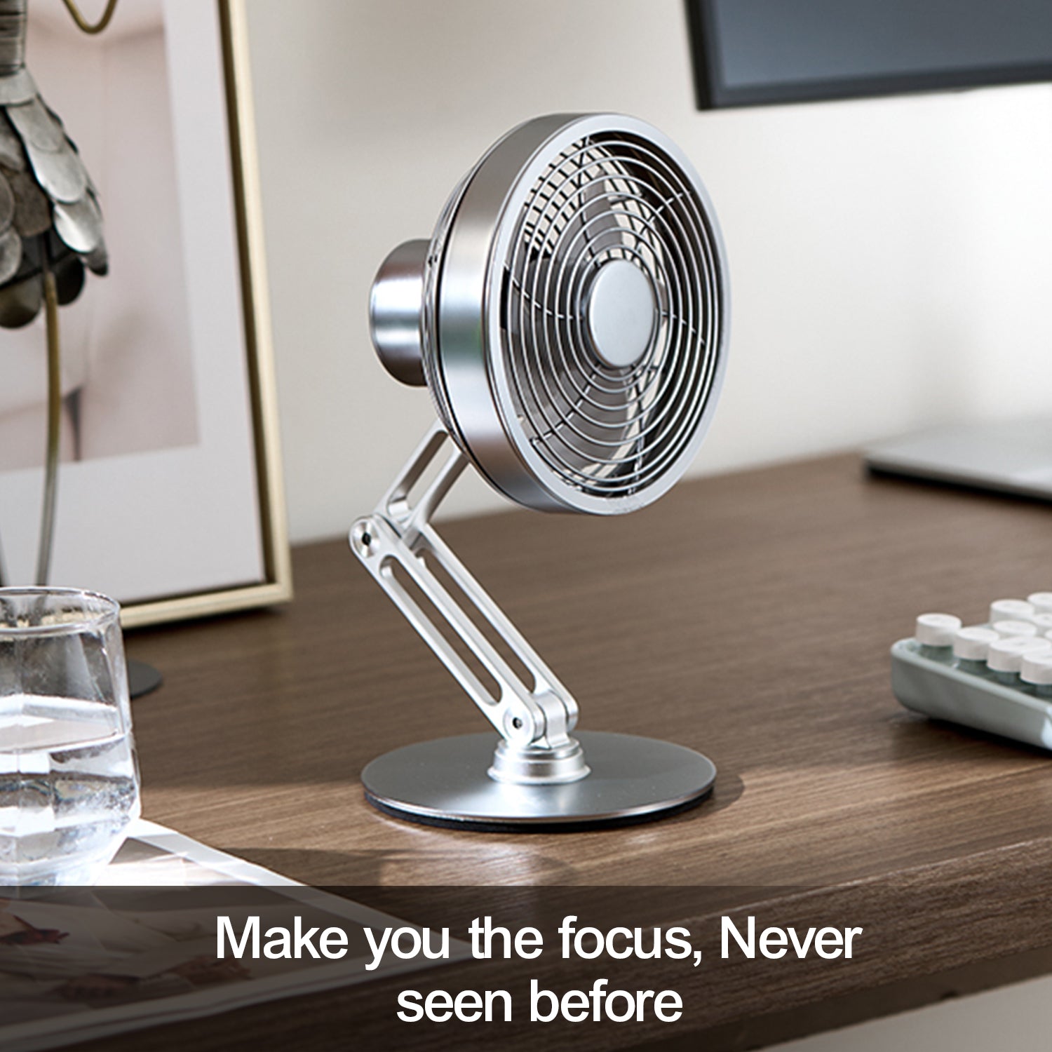 Povud Desktop 360° Rechargeable Metal Fan Small