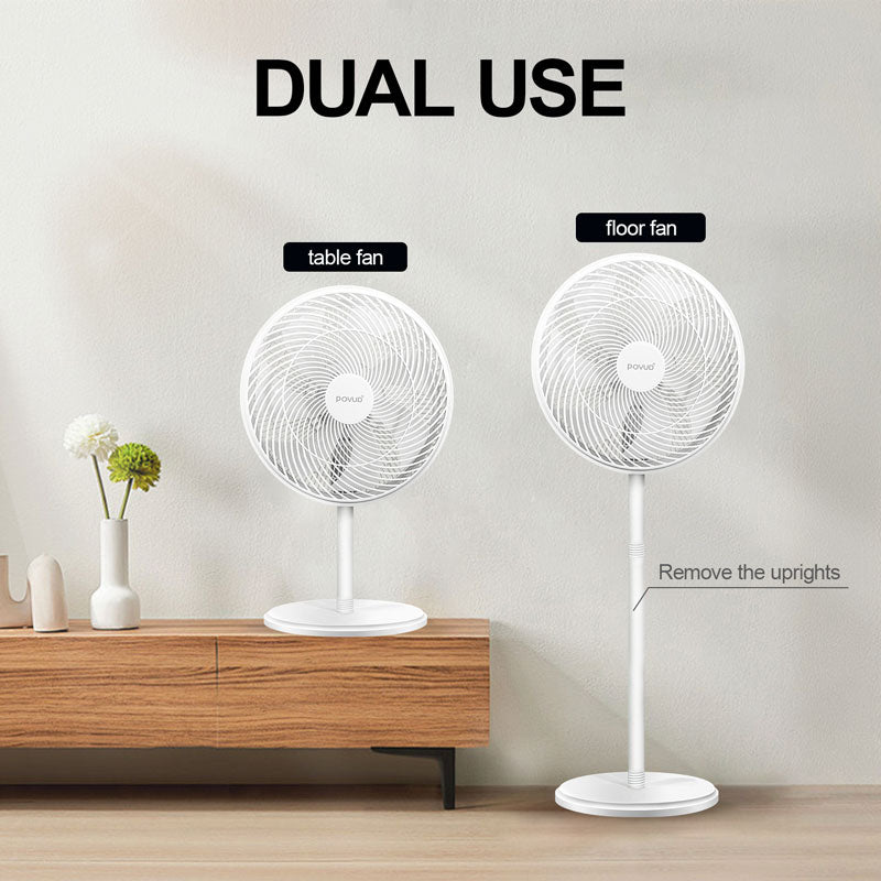 Povud White 14 Inch Oscillating Stand up Fan with Upgraded Motor